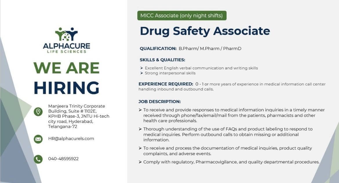 ALPHACURE LIFE SCIENCES hiring Freshers for Drug Safety Associate ...