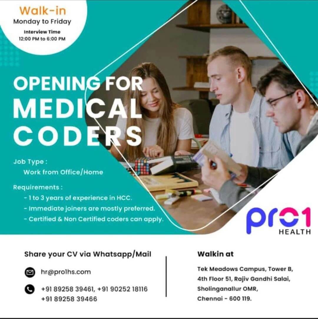 Pro1 HEALTH Job opening for Medical Coders : Work from Office/Home ...