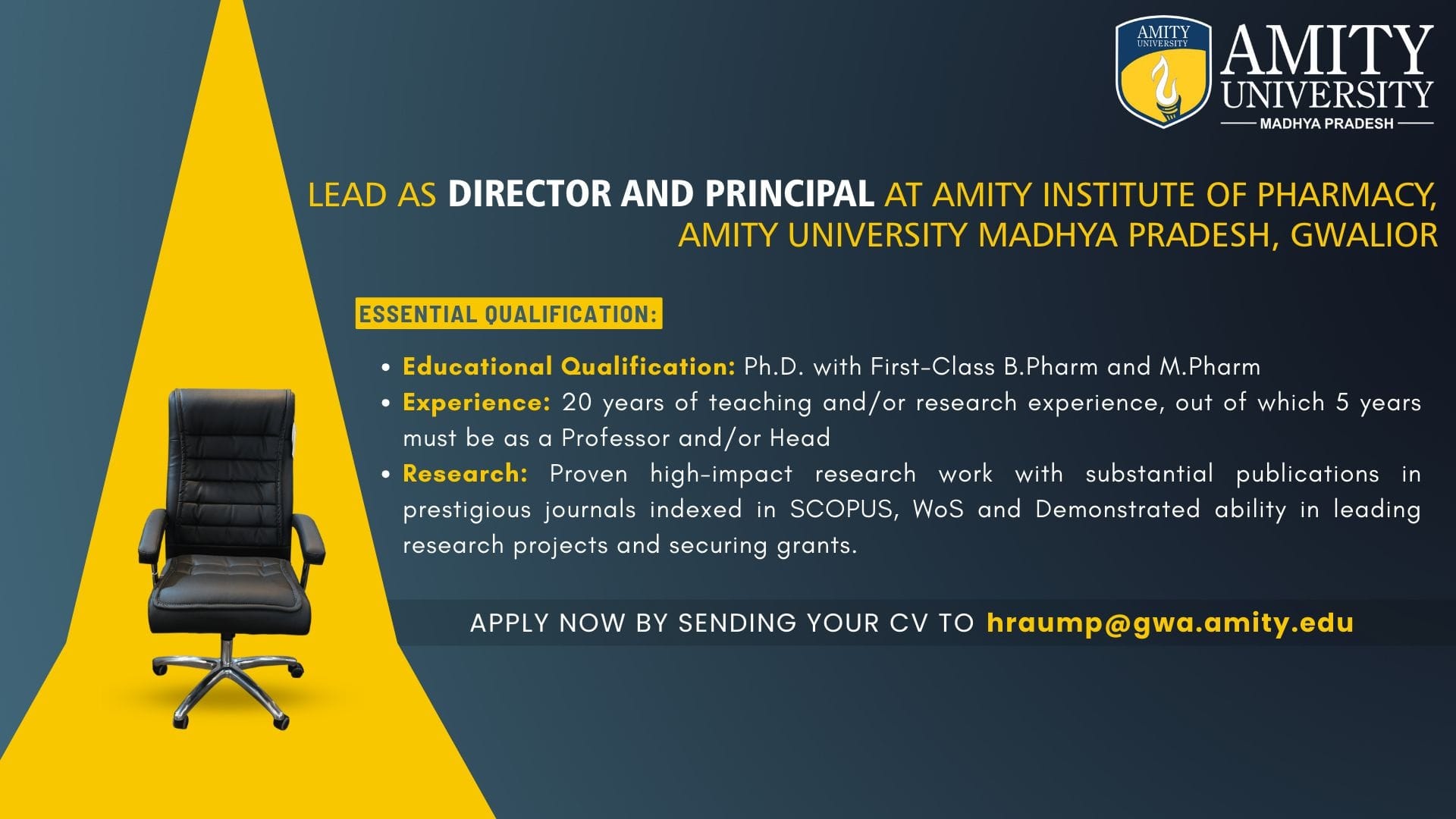 Amity University Hiring for Director and Principal Role - Apply ...