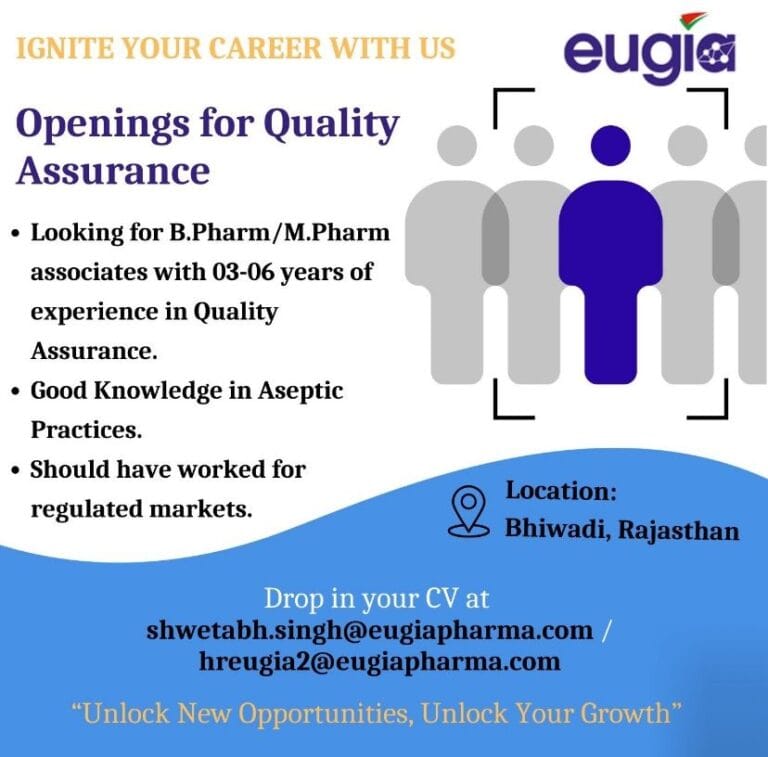 Eugia Opening for Quality Assurance Opportunities - Career Pathway