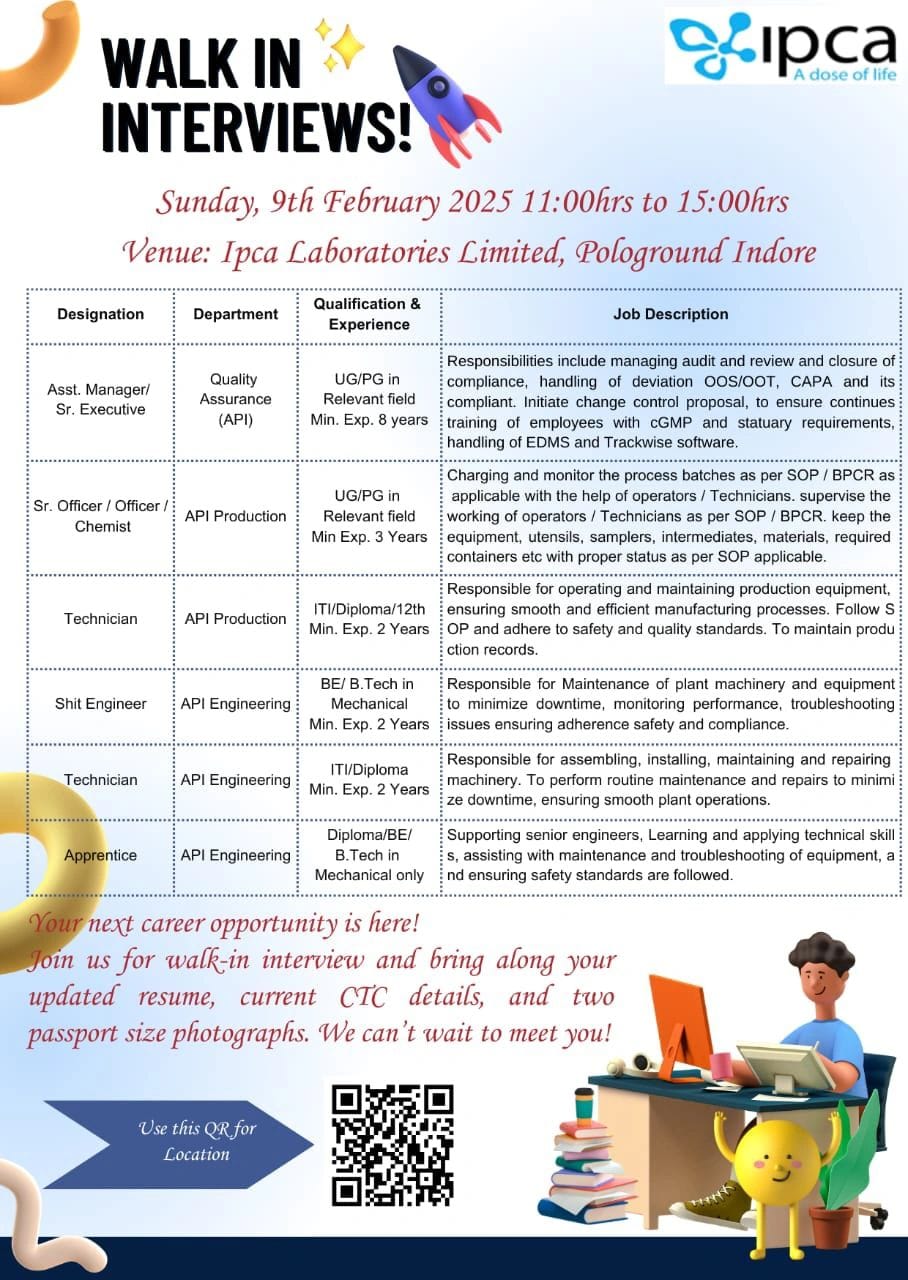 Ipca Walk-in Interview on 9th Feb 2025 - Career Pathway