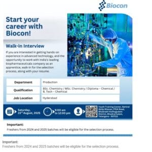 Biocon Walk-in Interview 2025 – Freshers Recruitment in Hyderabad ...